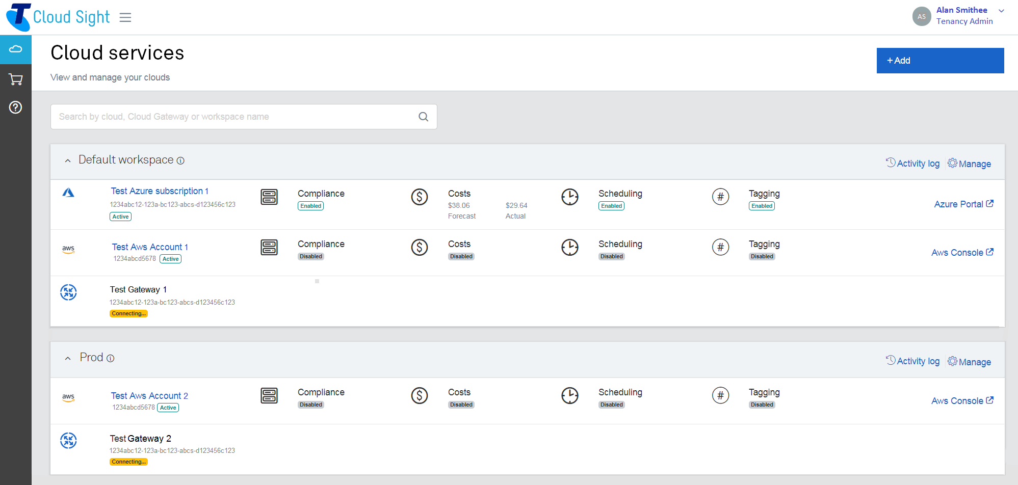 Cloud services page: overview – Cloud Sight